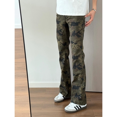 美式高街微喇迷彩牛仔裤男