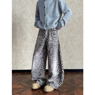 美式高街渐变豹纹牛仔裤男