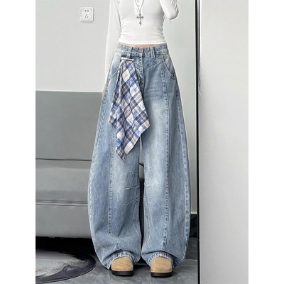 设计感方巾弯刀牛仔裤男春季