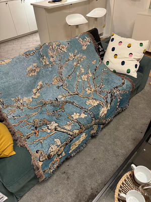 梵高杏花 世界名画 油画风 原创艺术创意挂毯壁毯装饰毯沙发毯