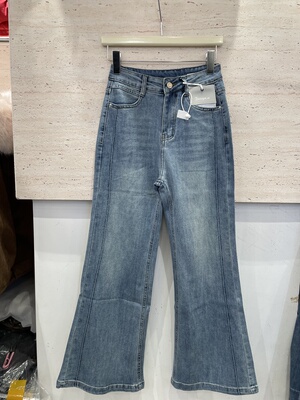 梦佳瑶5825春秋新款韩版时尚百搭高腰显瘦微喇牛仔裤女九分喇叭裤