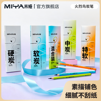 米娅火烈鸟柳炭笔木炭条素描笔手绘笔美术生专用六菱碳笔学生用绘画铅笔初学者套装8支装旗舰店官方