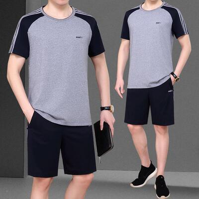 爸爸运动装夏季短袖动67070064短裤中老年人运动服男休士闲运套装
