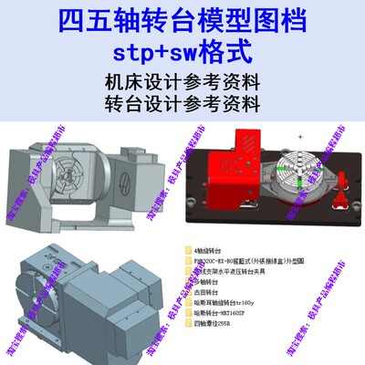 UG四五轴转台模型图档 stp+sw格式 可以用来Vericut模拟仿真 工装