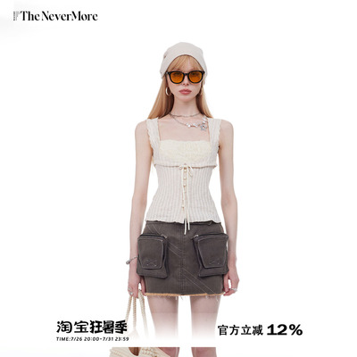 TheNevermore纯欲甜辣蝴蝶结吊带背心春夏蕾丝修身内搭打底衫上衣