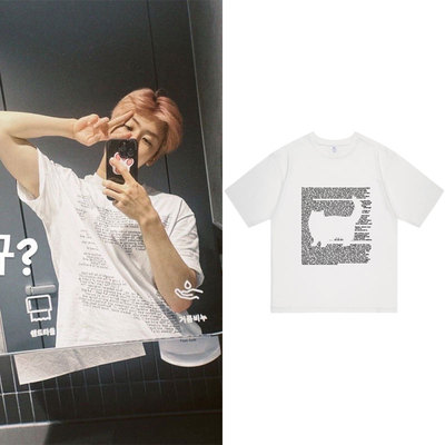 nct dream罗渽民ins同款衣服宽松字母猫落肩纯棉印花夏季短袖T恤