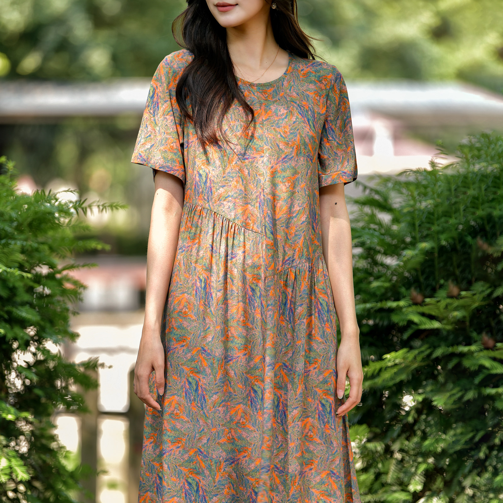 2026夏季新款棉绸连衣裙宽松大码女人造棉外穿旅游度假外穿长裙子
