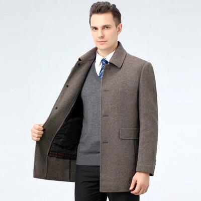 男双面羊毛呢82288-L2大衣中尚长时休闲绒内胆中款青年爸羽爸翻领