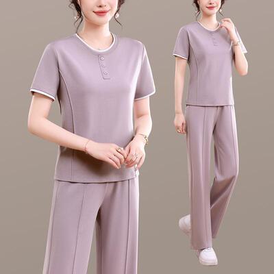 夏瘦季运女动休闲两件套长裤14-2669宽松显透轻便户外气穿搭套
