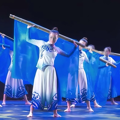 台州第六届广场舞蓝色渐变秧歌服