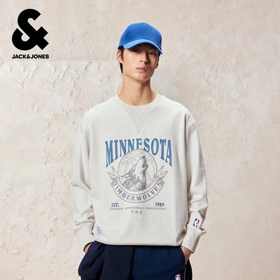 杰克琼斯男装冬季卫衣NBA联名款立体字母胶印百搭休闲长袖上衣