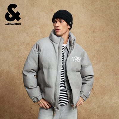 杰克琼斯NBA联名篮网队男装秋冬棉服宽松立领字母刺绣日常外套