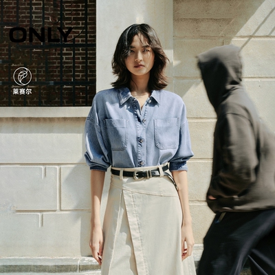 ONLY2025冬新款复古水洗宽松显瘦短款牛仔衬衫女|125262008