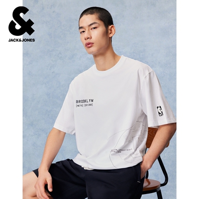 【NBA联名款篮网队】杰克琼斯短袖T恤上衣图案胶印装饰圆领宽松