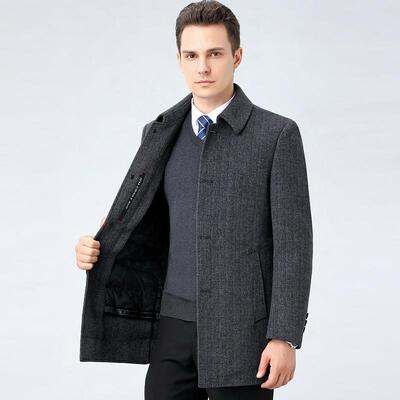 面2022824冬双尼大衣男士脱2卸羽绒内胆中长领款翻中老年扣子保暖