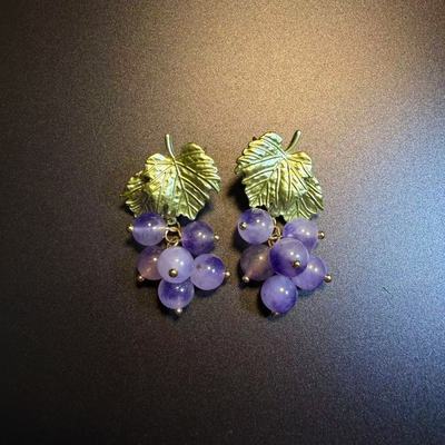 开花的橄榄 Vintage古着 Purple Grapes紫色葡萄耳钉 耳环 耳饰
