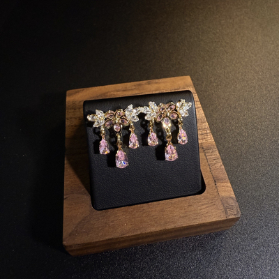 开花的橄榄 Vintage古着 Blush Blossom粉色流苏耳钉 耳饰