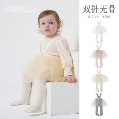 女童体裤袜春秋款背带纱纱裙无骨