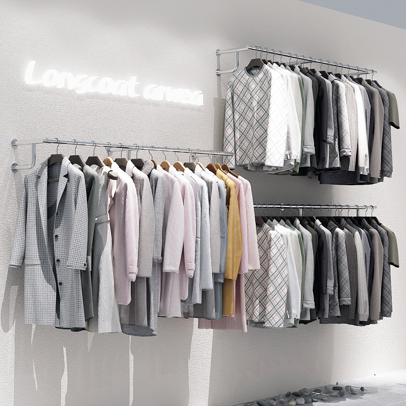不锈钢服装店上墙展示架简约女装店货架衣服架子壁挂式男装挂衣杆_虎窝淘