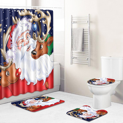 New Christmas toilet seat cushion shower curtain four piece