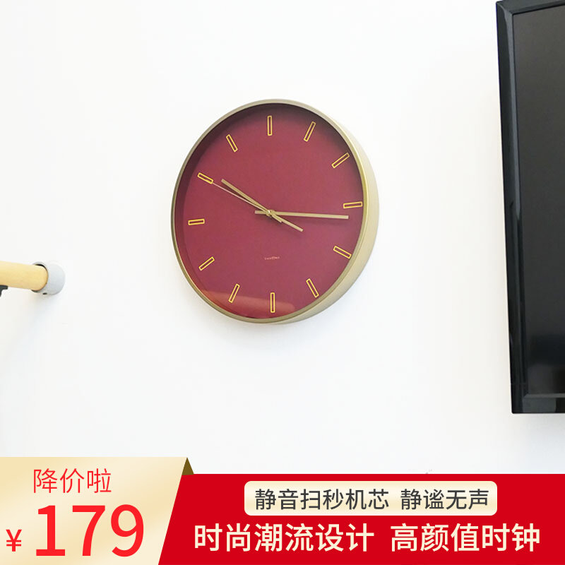 Crystal Nord红色喜庆轻奢钟表客厅挂钟时尚静音时钟创意挂墙装饰_虎窝淘