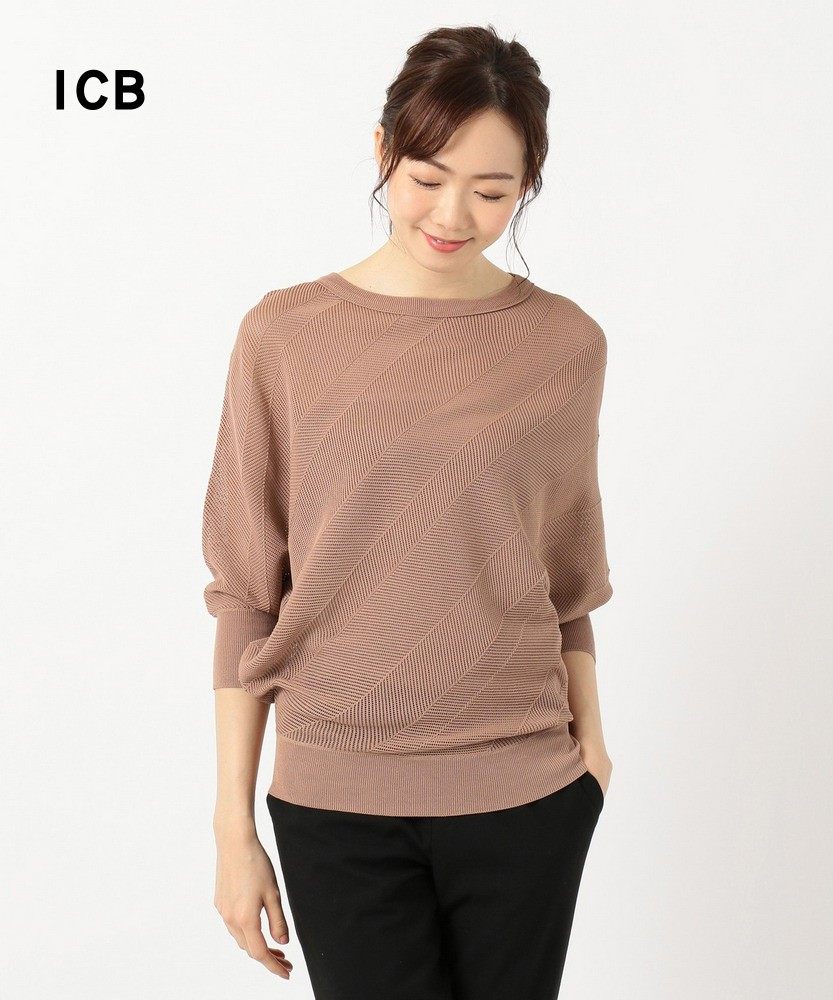 ICB日系春秋季通勤职业宽松棉混纺圆领套头蝙蝠袖针织衫镂空上衣_虎窝淘