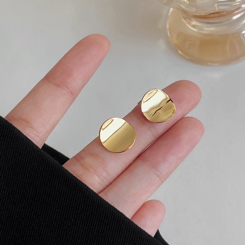 925纯银圆片耳钉女2022新款气质耳扣时尚耳环ins轻奢金色温柔百搭_虎窝淘