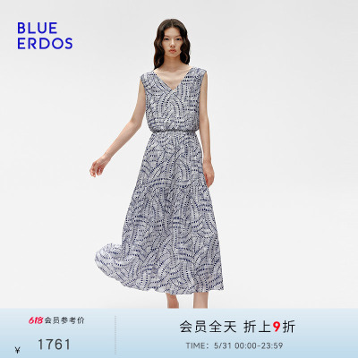 【桑蚕丝】BLUE ERDOS夏季波点印花中长款连衣裙B255I2010