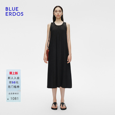 BLUE ERDOS夏季舒适莱赛尔气质无袖连衣裙小黑裙B255I4006