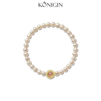 淡水珍珠手链女粉玉髓串珠手串配