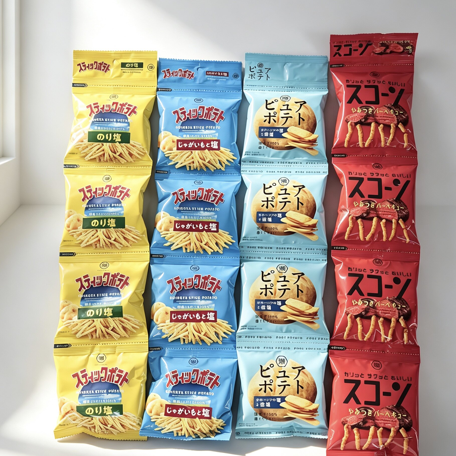 日本进口湖池屋淡盐厚切薯片海苔味薯条粟米条四连包休闲膨化零食