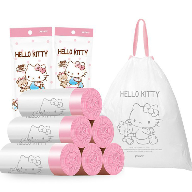 可爱卡通HelloKitty抽绳垃圾袋收口手提式家用加厚厨房清洁塑料袋