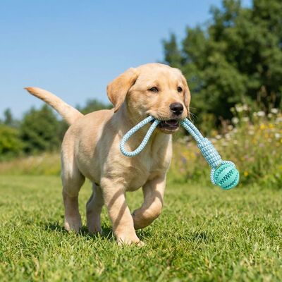 Cotton Rope & Rubber Dog Chew Ball, Treat Dispenser Toy. 18x