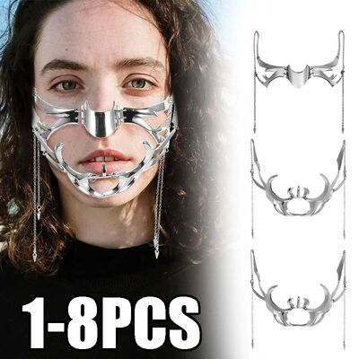 1-8PCS Cyberpunk Liquid Blade Mask Gothic Mechanical Lip Rin