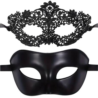 Sexy Black/White Masquerade Ball Mask Couples Lace Plastic V