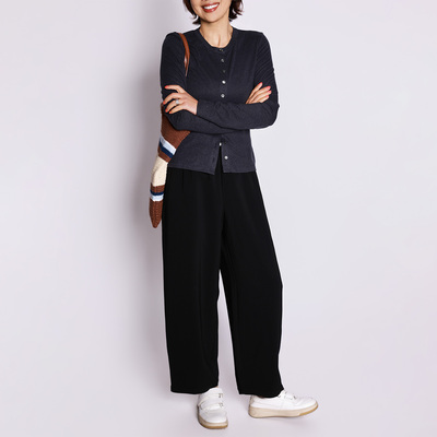 ise“chill 通勤”黑色针织系带松紧腰宽松休闲直筒卫裤PAAS0601