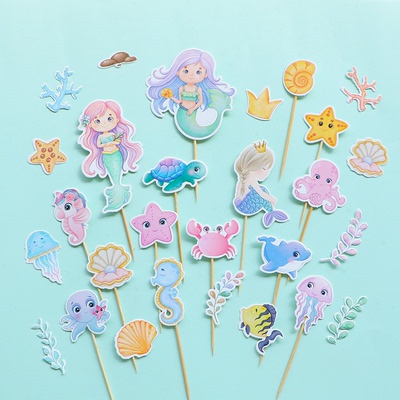 海洋美人鱼DIY生日蛋糕插牌装扮