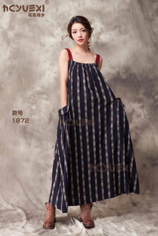 娜娜家秋冬新品花辰月夕原创麻料背心连衣裙大码宽松显瘦文艺女装
