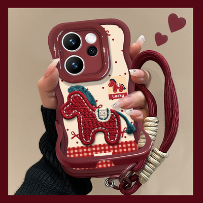 适用oppo刺绣小马双支架手机壳