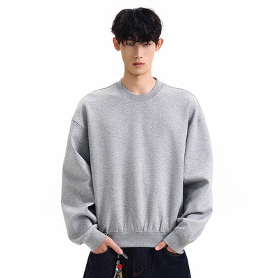 notsexx 保暖太空棉空气层重磅纯色圆领短宽boxy卫衣套头cleanfit