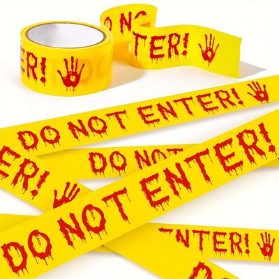 Halloween Caution Tape with Bloody Handprints - 82ft Plastic