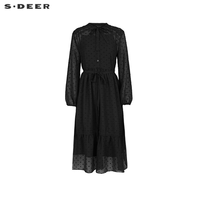 【一一专属】系带V领波点提花收腰连衣裙S243Z1226