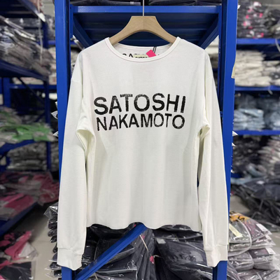 Satoshi Nakamoto字母印花华夫格长袖T恤男女宽松休闲百搭打底衫