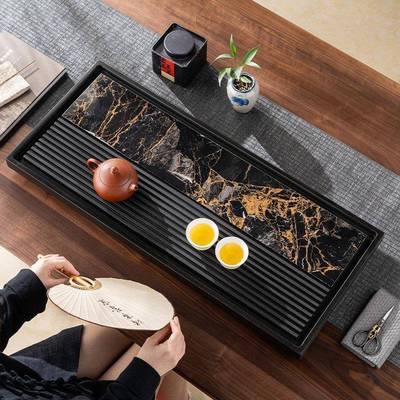 乌金石高端奢石岩板茶盘新中式茶台家用功夫大理石茶海轻奢简约
