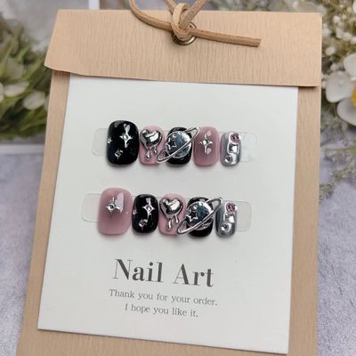 10Pcs Short Sweet and Cool Handmade Press On Nails Full Cove