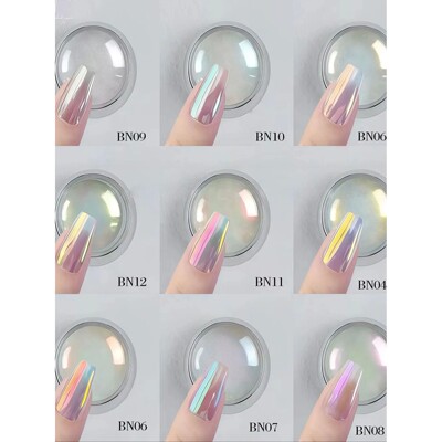 12 Colors Iridescent Aurora Pearl Chrome Nail Powder Metalli