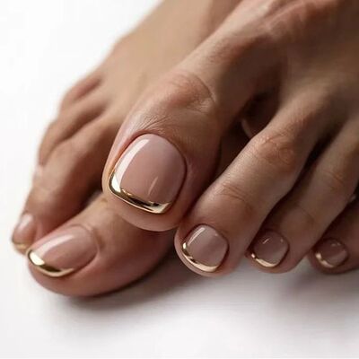 Stylish Gold French Nude Pink Wearable Nail Art SimpleFake T