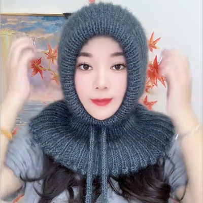 风雪帽的编织教程冰姐帽子针织帽女冬季加绒加厚妈妈连体保暖骑行