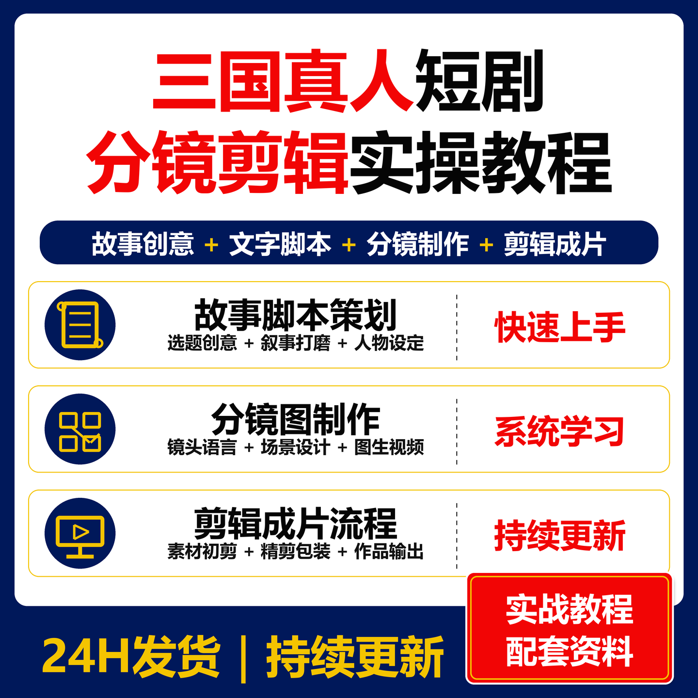 三国真人短剧实操教程 脚本分镜图生视频剪辑课程资料