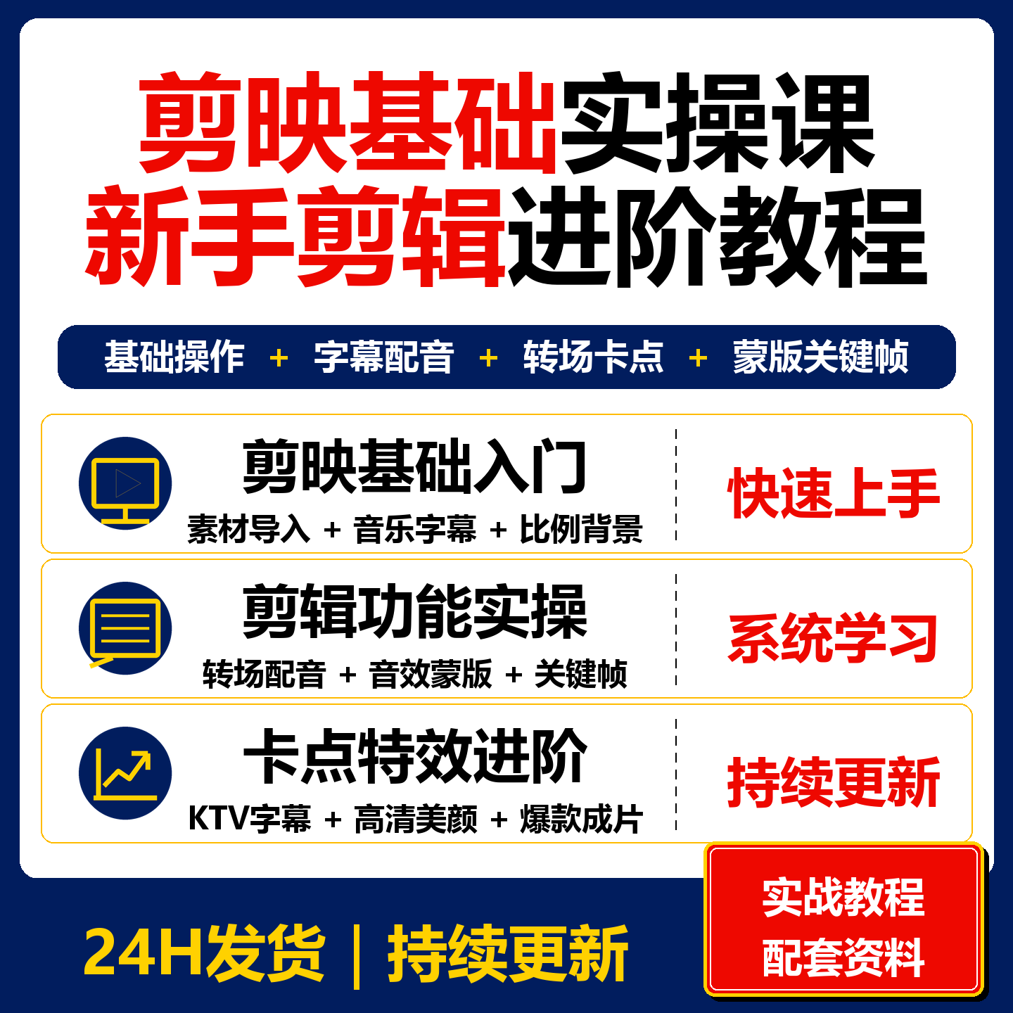 剪映基础实操课零基础入门短视频剪辑字幕转场配音卡点教程资料